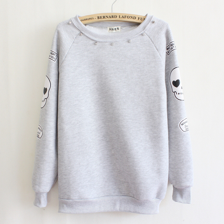 Skeleton Head Rivet Round Collar Fleece Fleece Sweater on Luulla